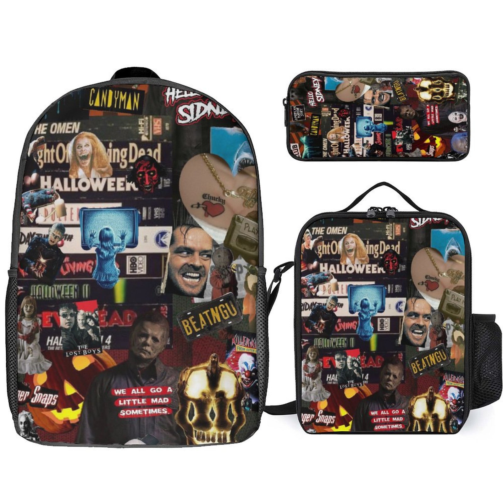 3 Piece Casual Shoulder Bag, Horror Movie Characters Backpack Set ...