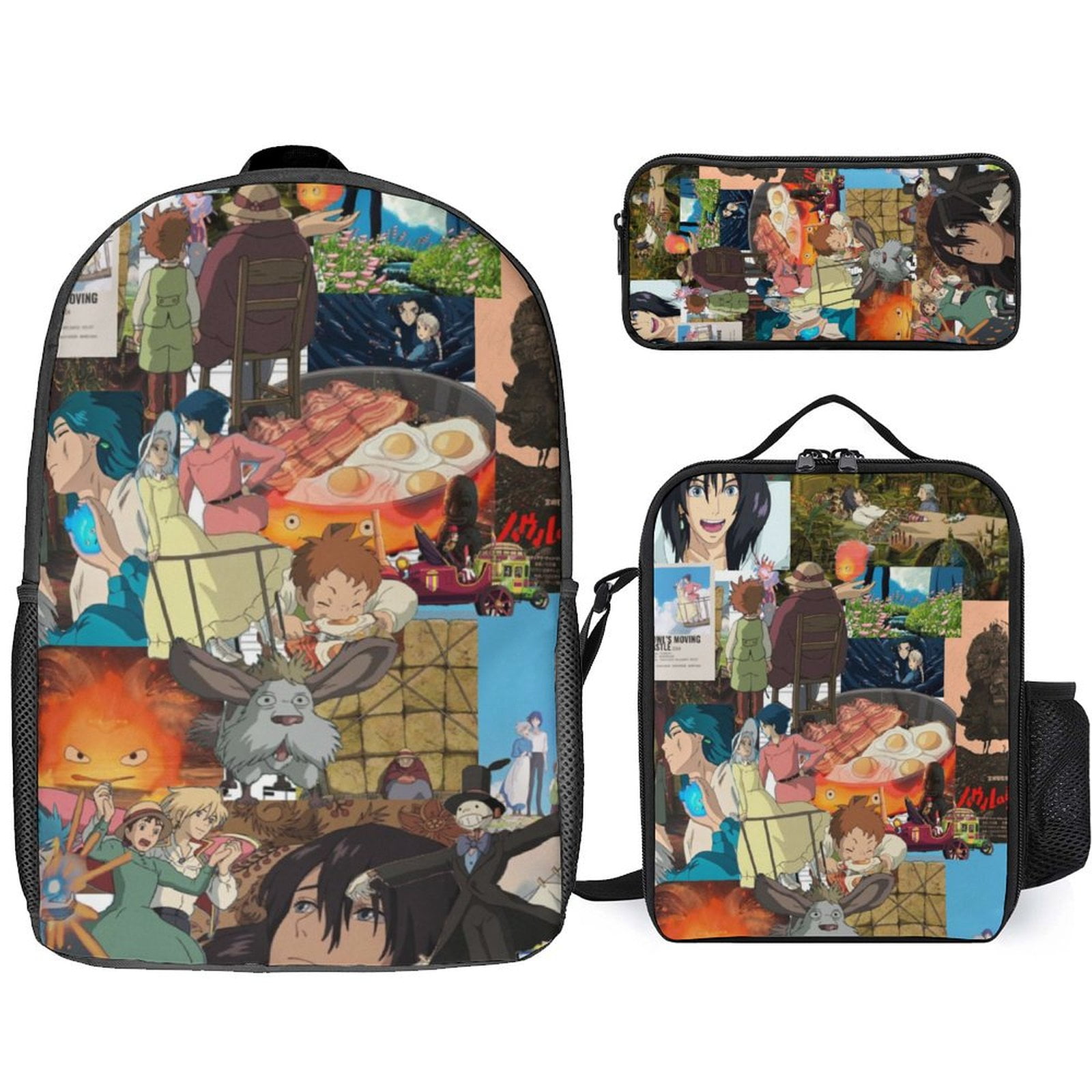 3 Piece Casual Shoulder Bag, Howl's Moving Castle Backpack Set Travel ...