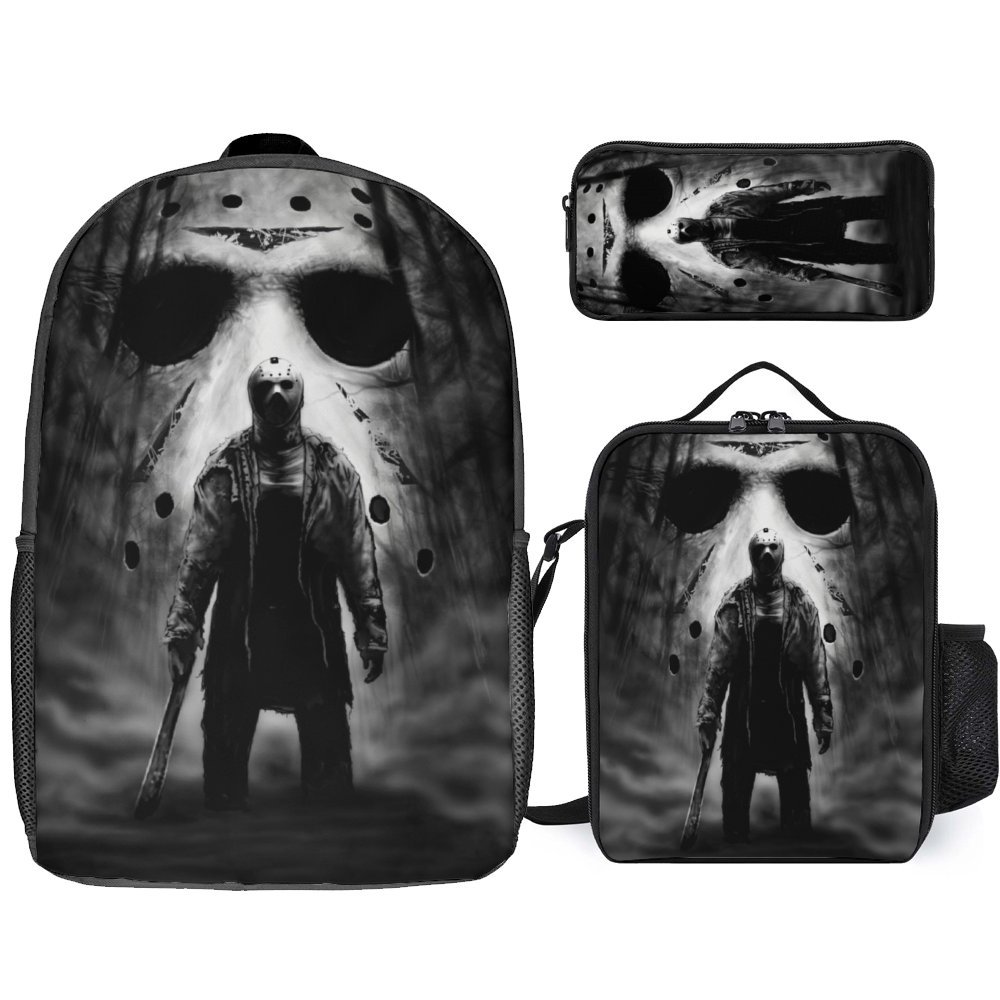 3 Piece Casual Shoulder Bag, Jason Voorhees Backpack Set Travel ...