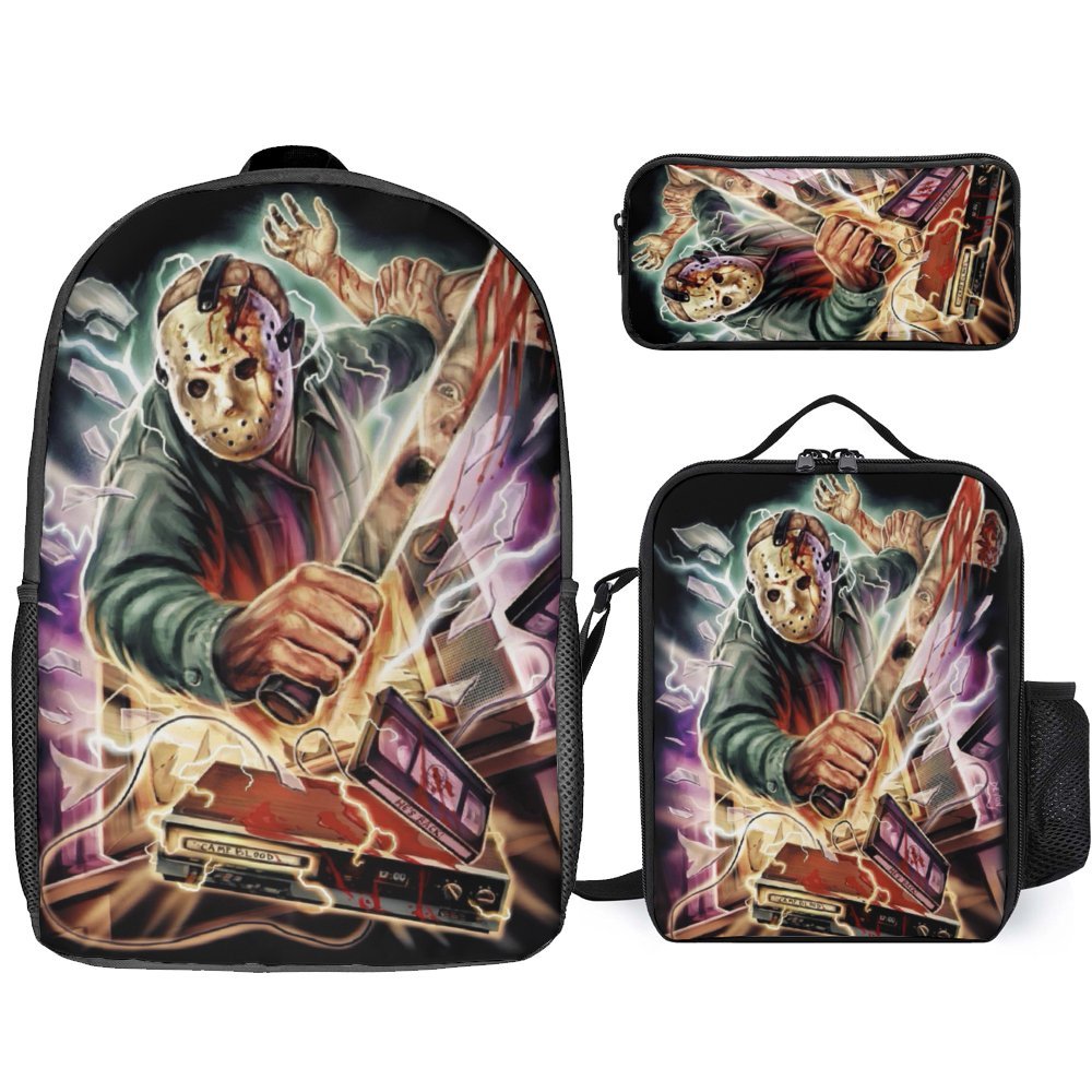 3 Piece Casual Shoulder Bag, Jason Voorhees Backpack Set Travel ...