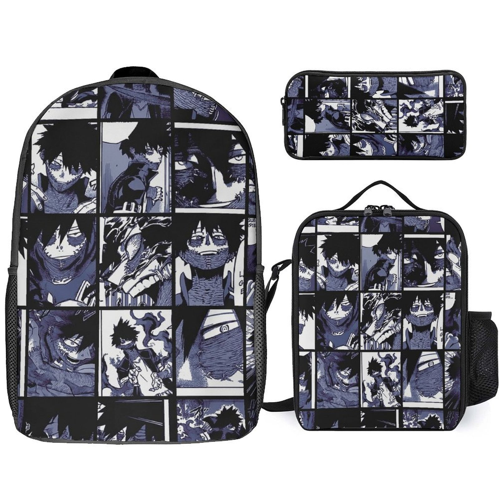 3 Piece Casual Shoulder Bag, My Hero Academia Dabi Collage Backpack Set ...