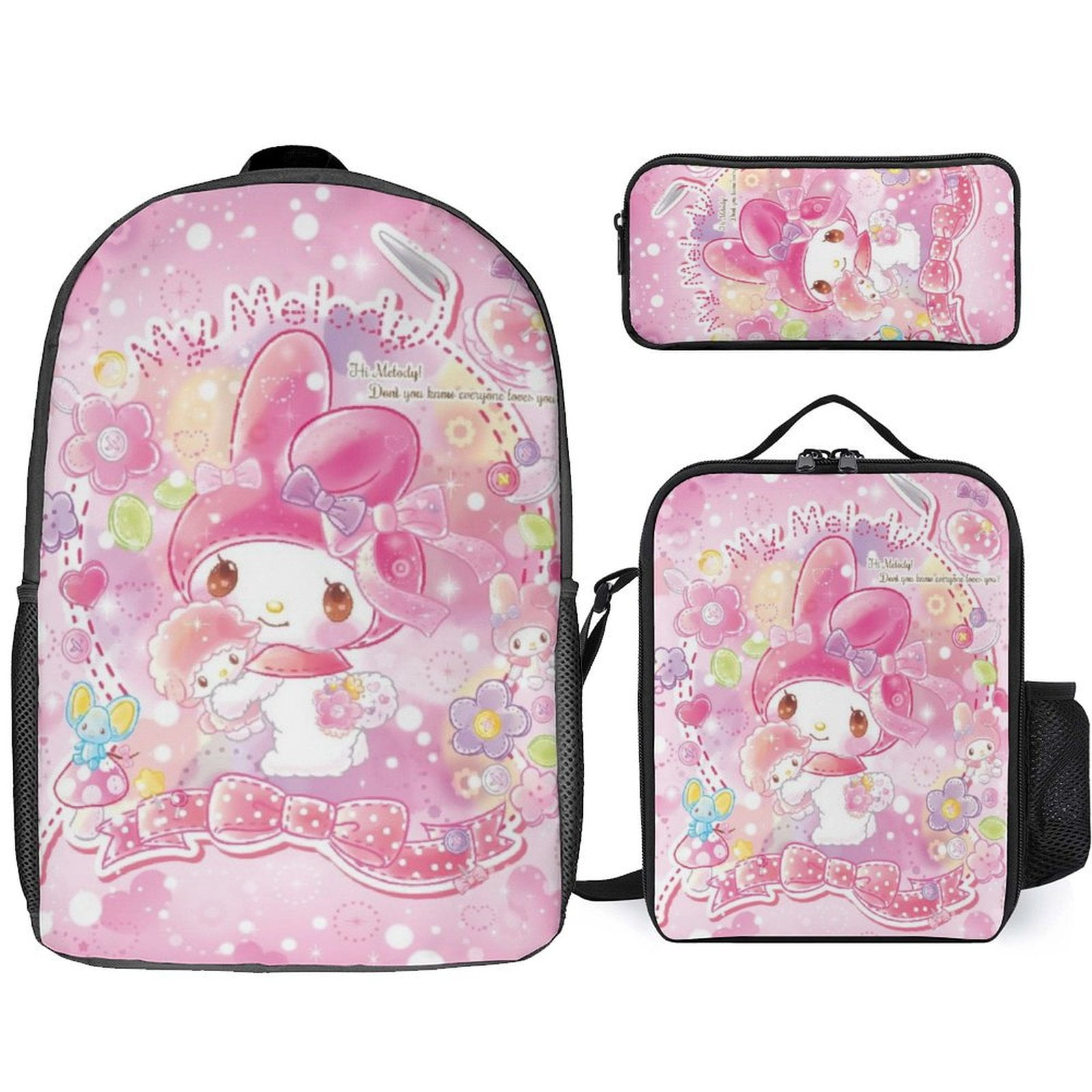 3 Piece Casual Shoulder Bag, My Melody Backpack Set Travel Knapsack ...