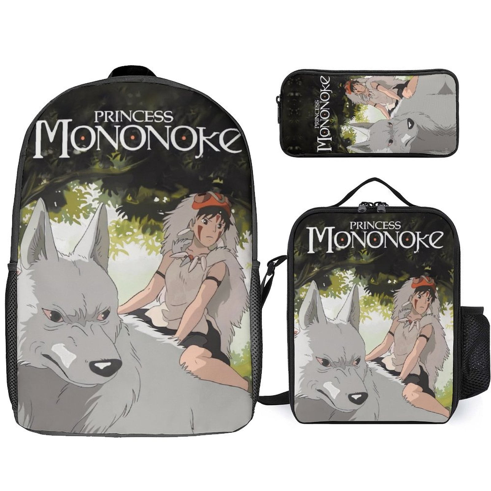 3 Piece Casual Shoulder Bag, Princess Mononoke Backpack Set Travel ...