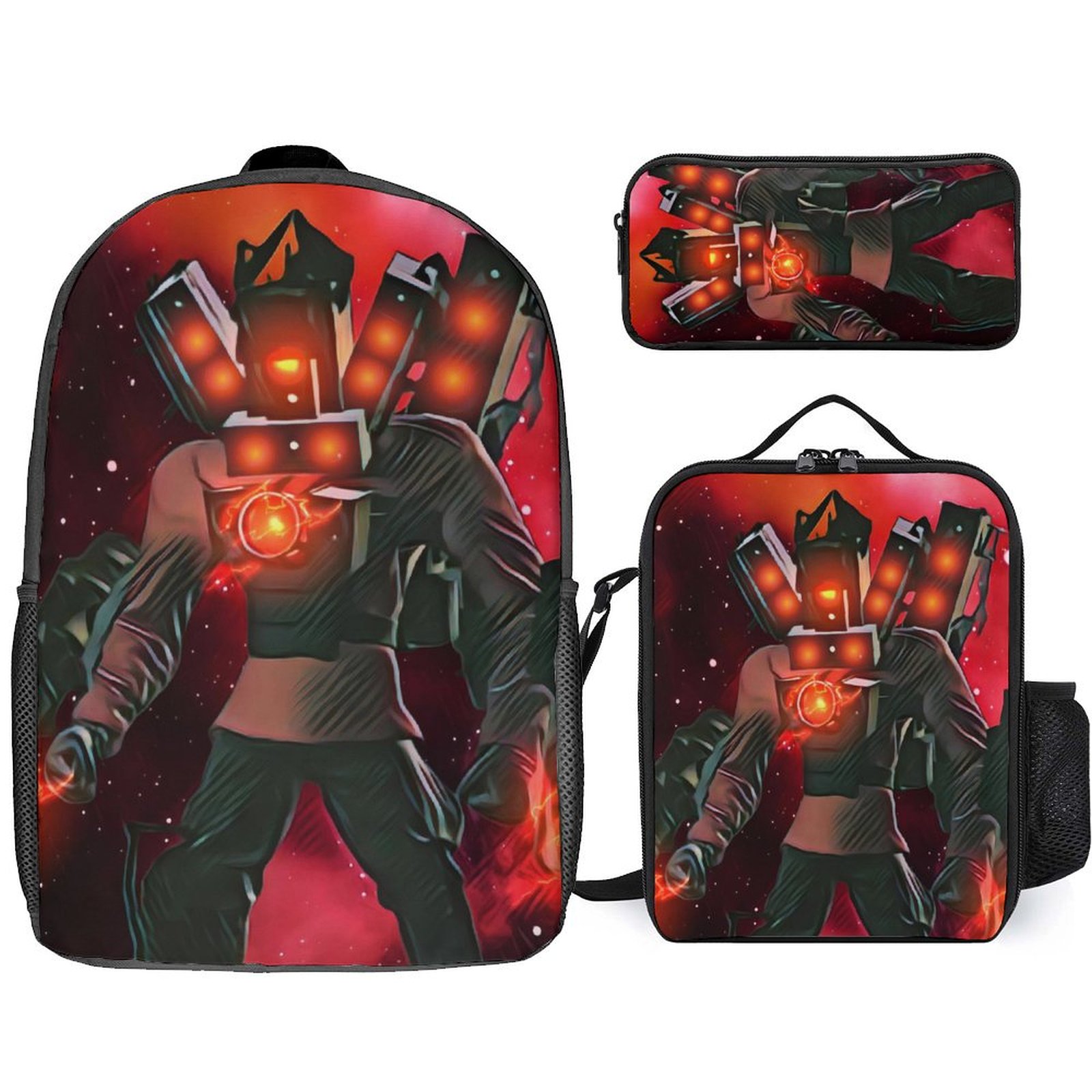 3 Piece Casual Shoulder Bag, Skibidi Toilet Backpack Set Travel ...