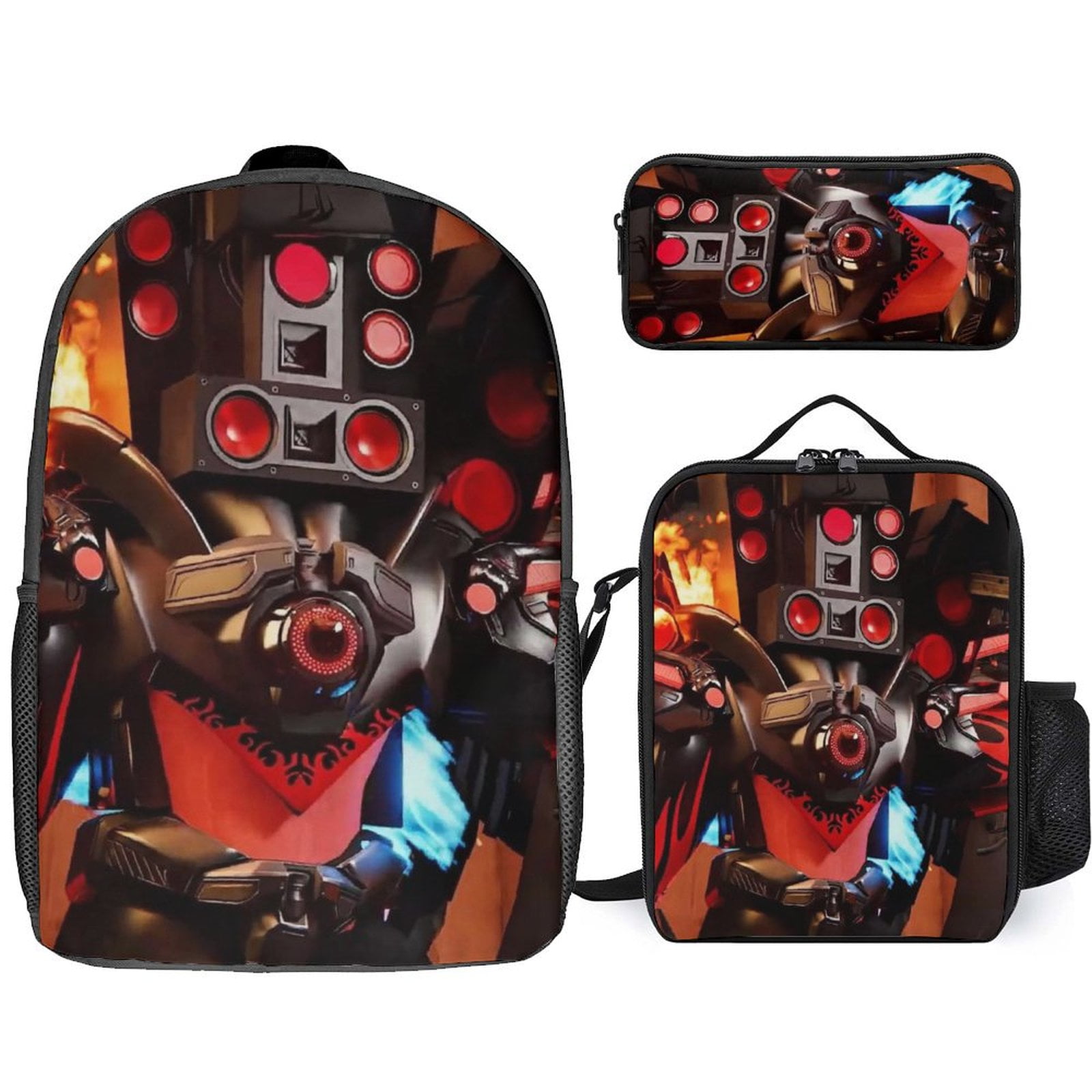 3 Piece Casual Shoulder Bag, Skibidi Toilet Backpack Set Travel ...