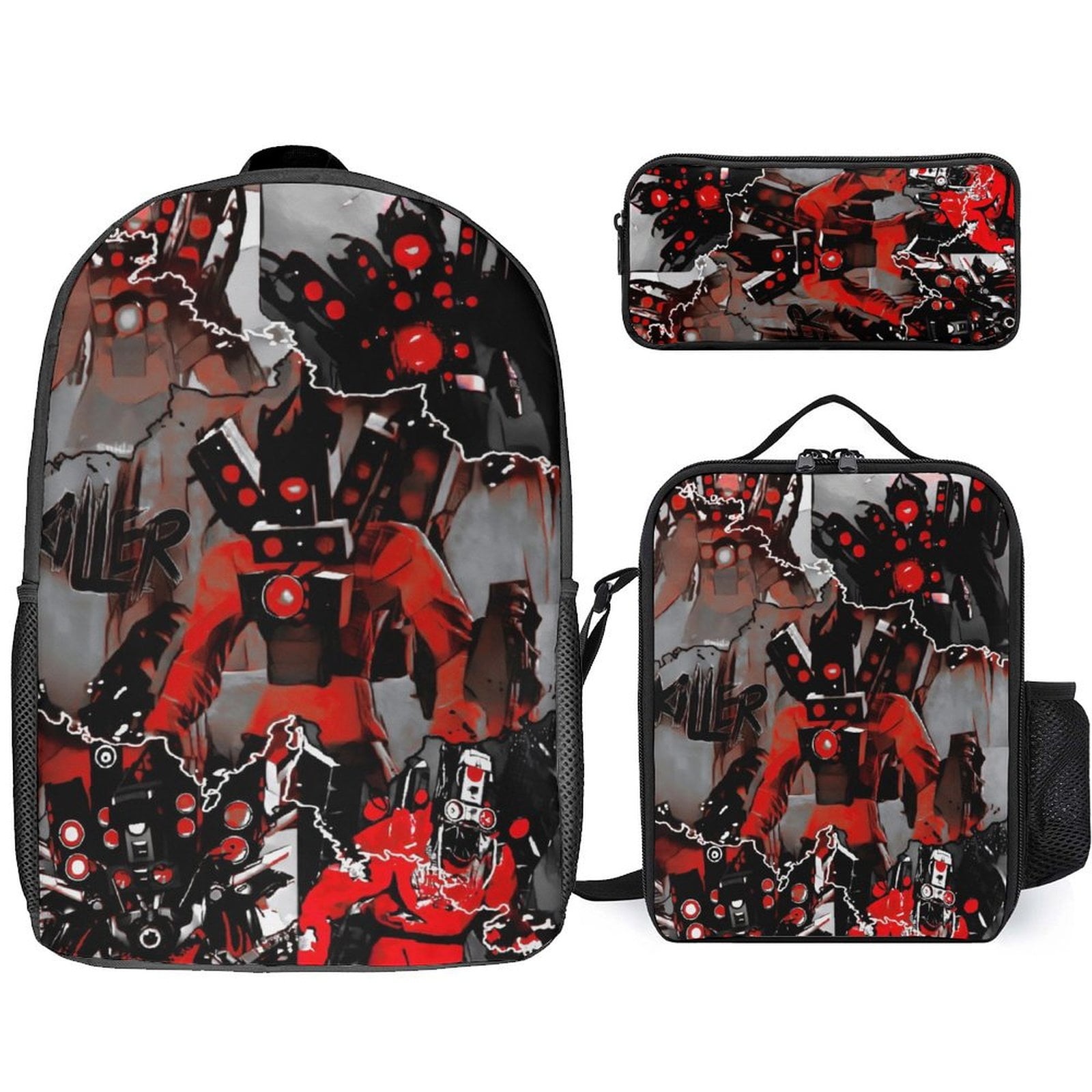 3 Piece Casual Shoulder Bag, Skibidi Toilet Backpack Set Travel ...