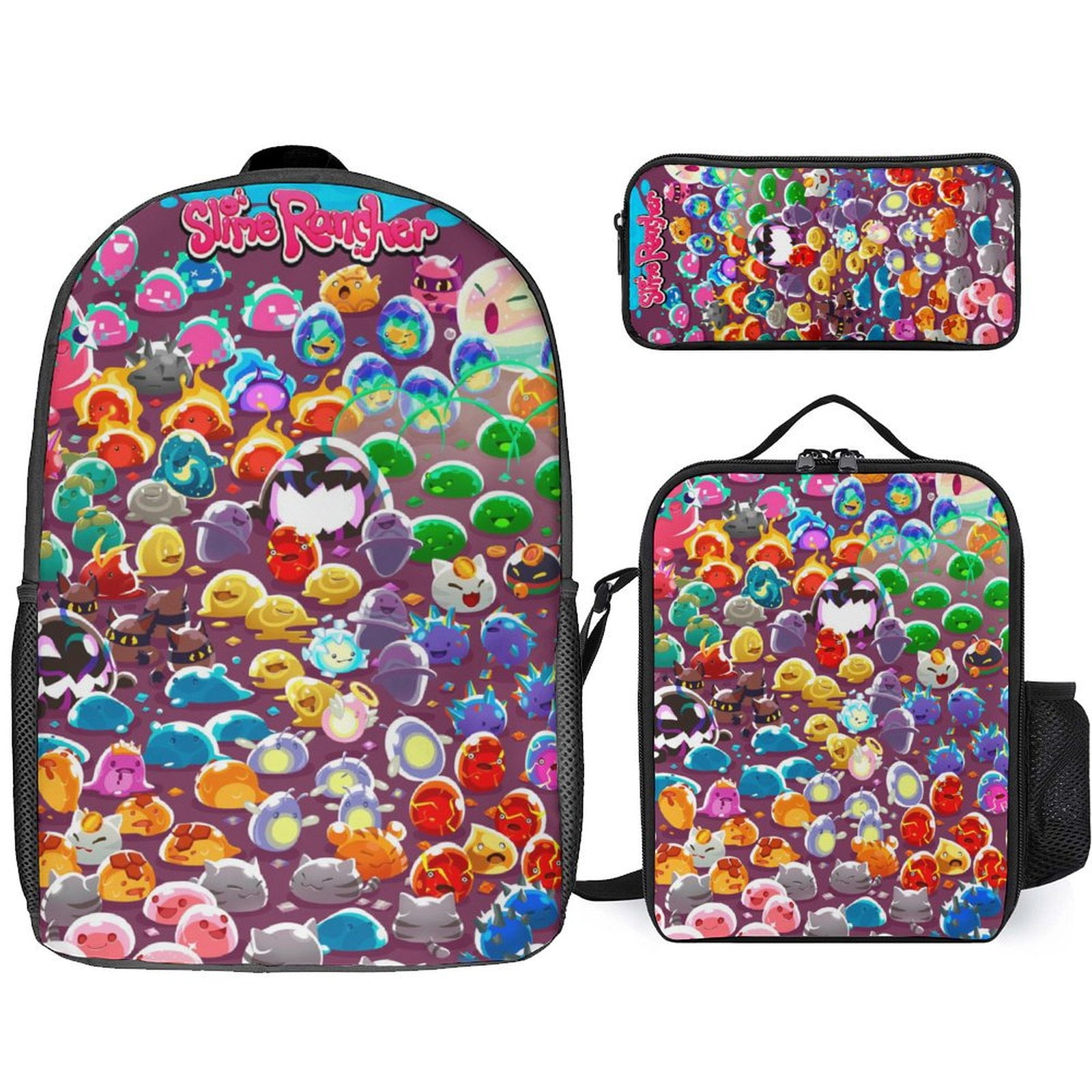 3 Piece Casual Shoulder Bag, Slime Rancher Backpack Set Travel Knapsack ...