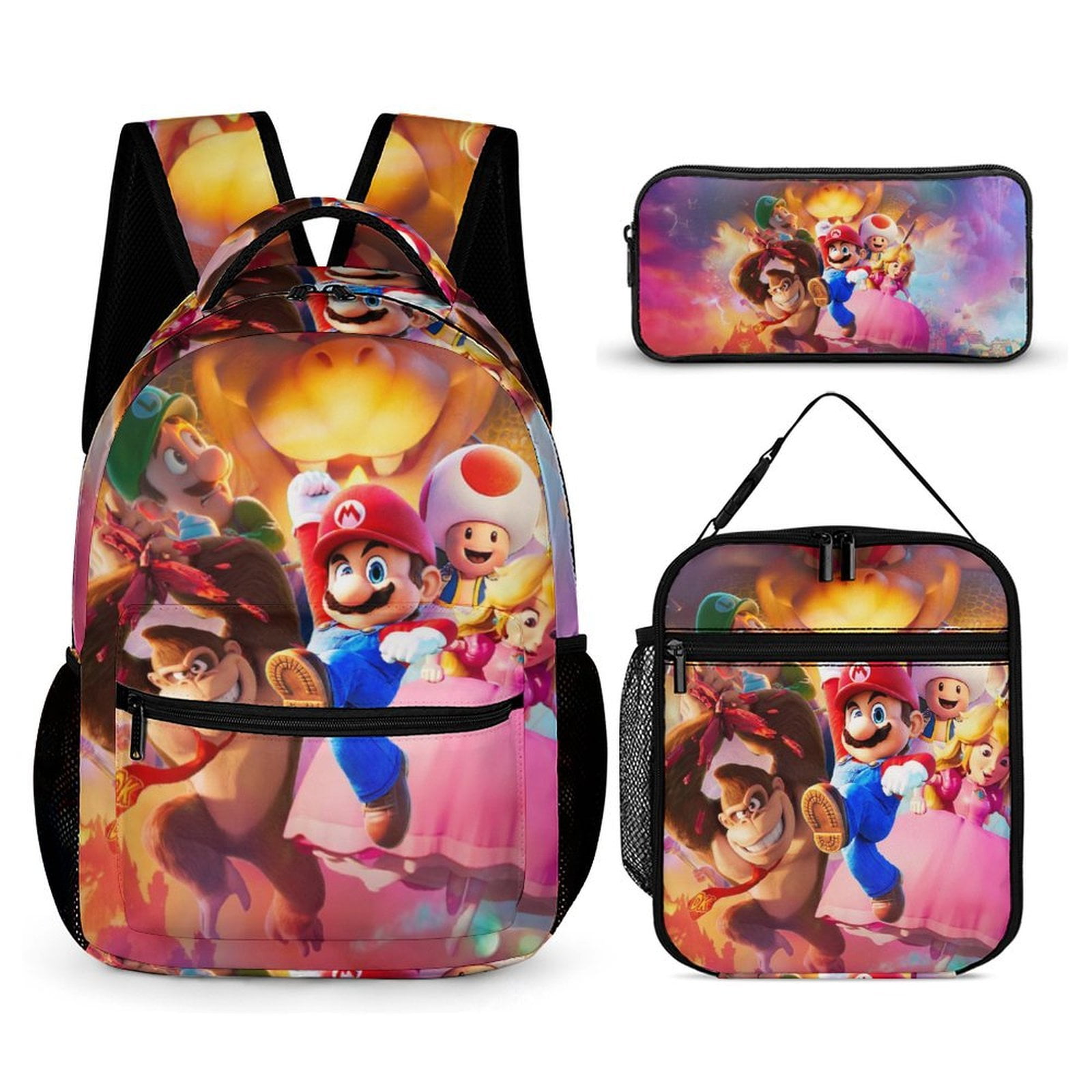 3 Piece Casual Shoulder Bag, Super Mario Backpack Set Travel Knapsack ...