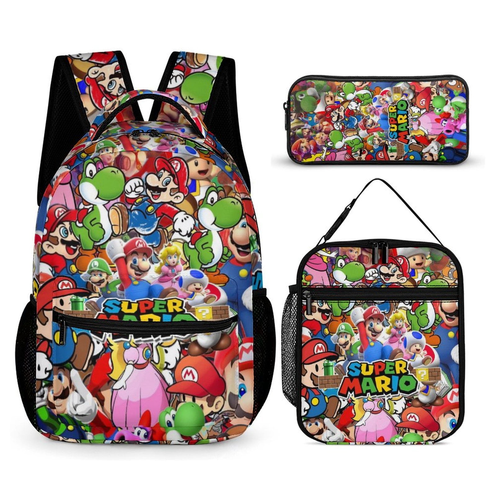 3 Piece Casual Shoulder Bag, Super Mario Backpack Set Travel Knapsack ...