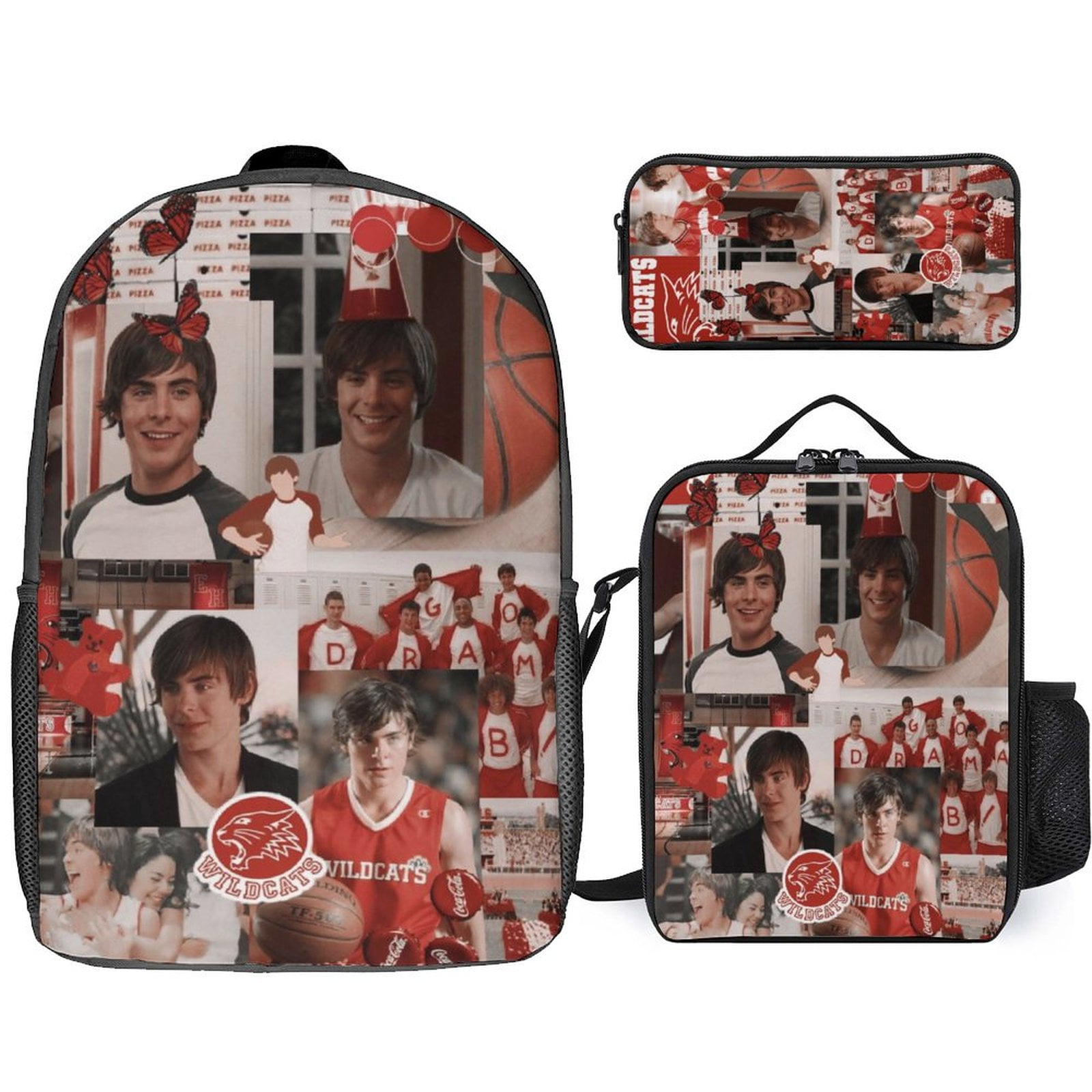 3 Piece Casual Shoulder Bag, Zac Efron Backpack Set Travel Knapsack ...