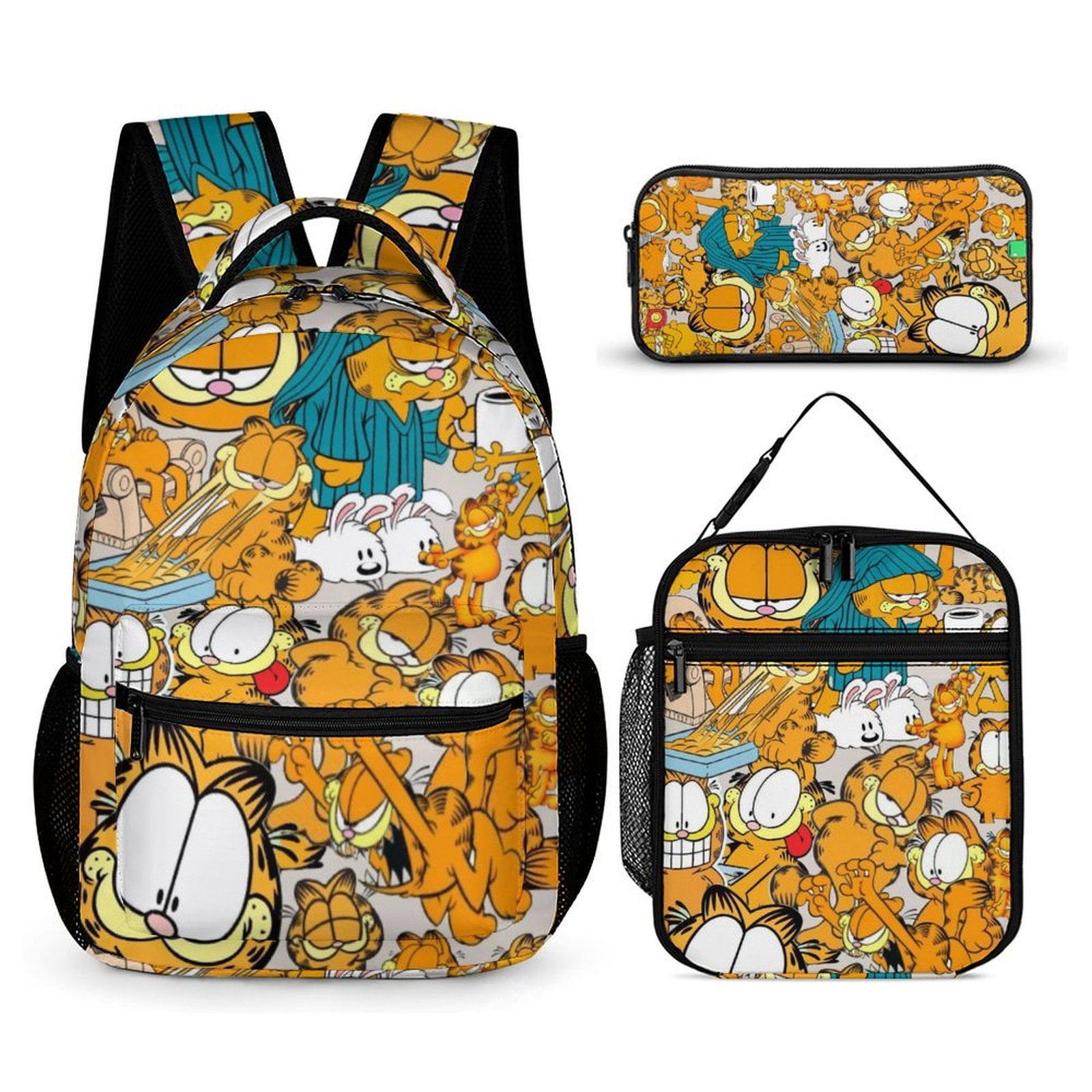 3 Piece Casual Shoulder Bookbag, Garfield Backpack Travel Bag Knapsack ...