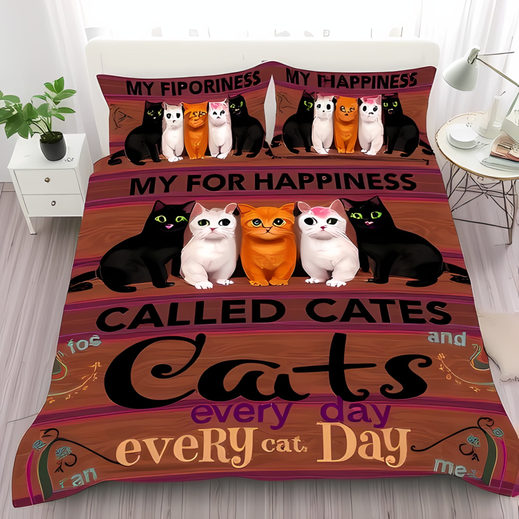 3-Piece Cat Themed Duvet Cover Set - Colorful Cartoon Felines for a ...