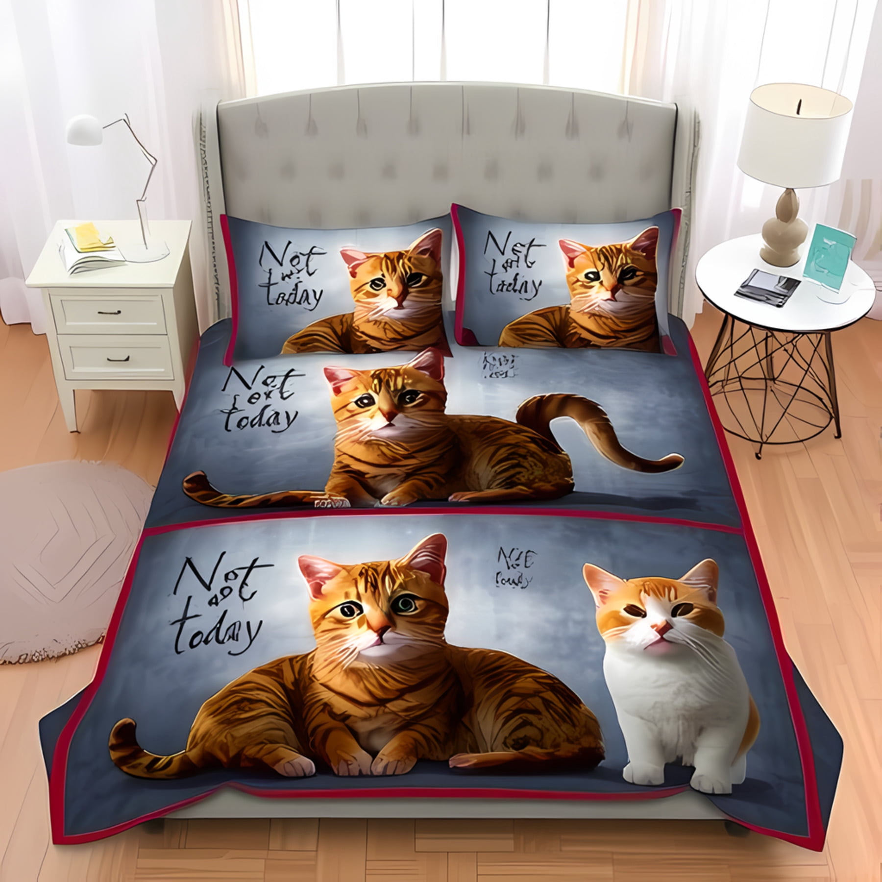3-Piece Cat Themed Duvet Cover Set with Playful Illustrations ...