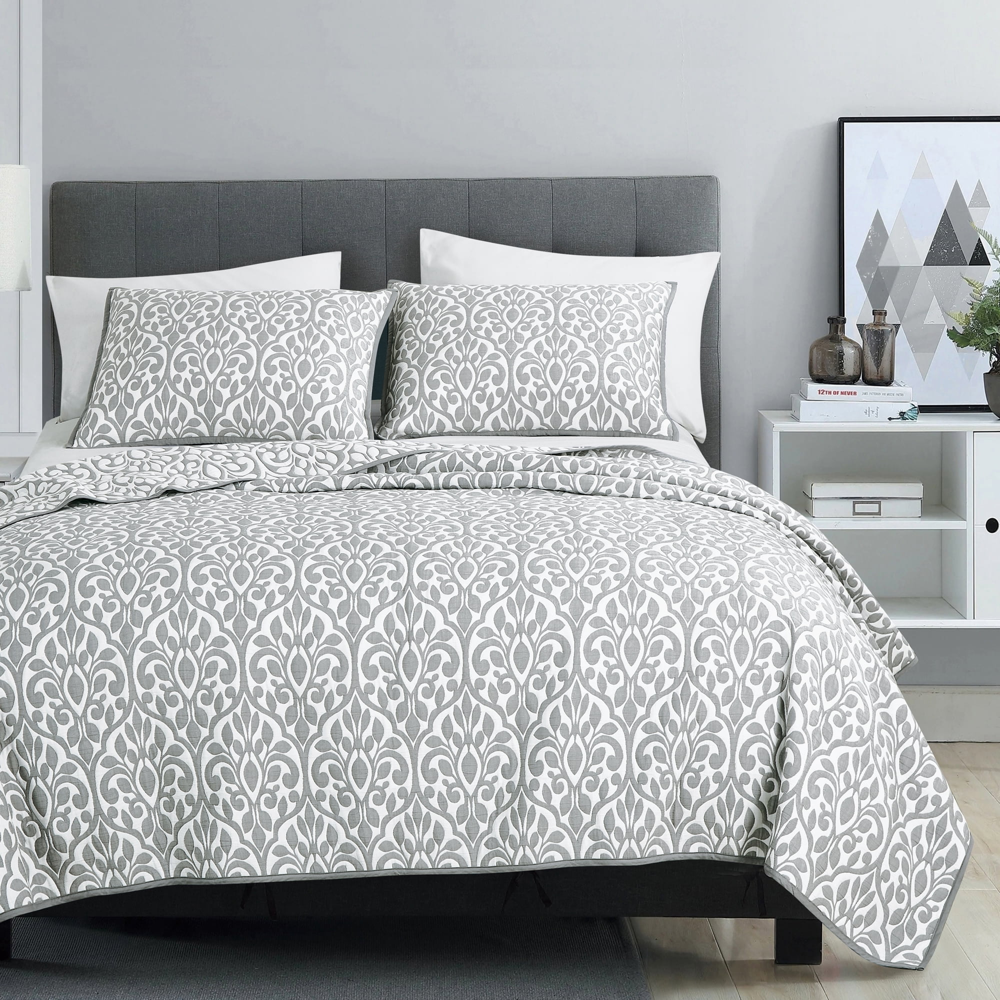 3-Piece Catima Cotton Coverlet Set Matelassé Grey Bedspread King Size ...