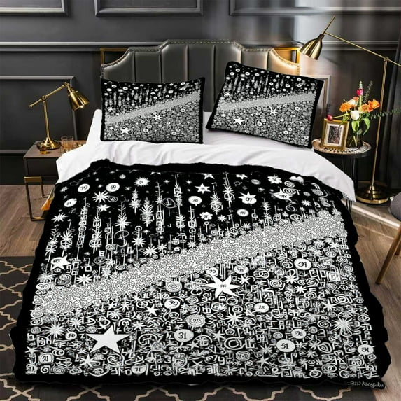 3-Piece Celestial Duvet Cover Set - Black & White Bedding with ...