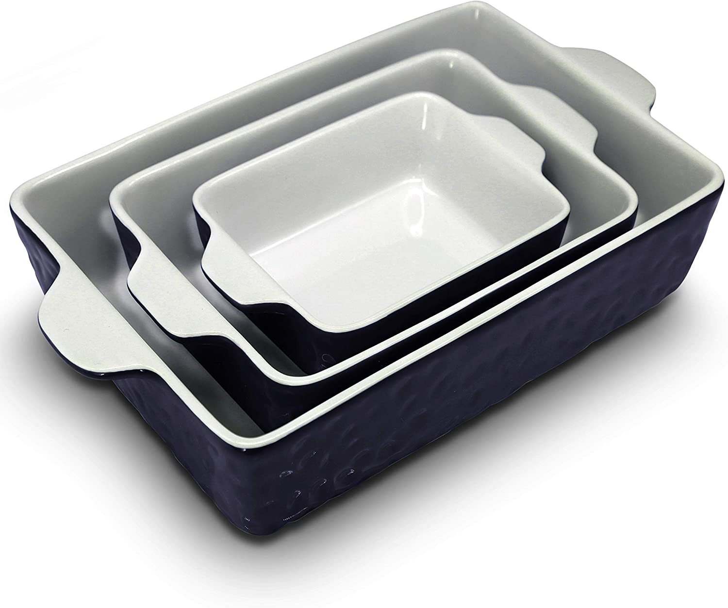 3-Piece Ceramic Casserole Dishes for Oven - Heavy Duty Rectangular ...