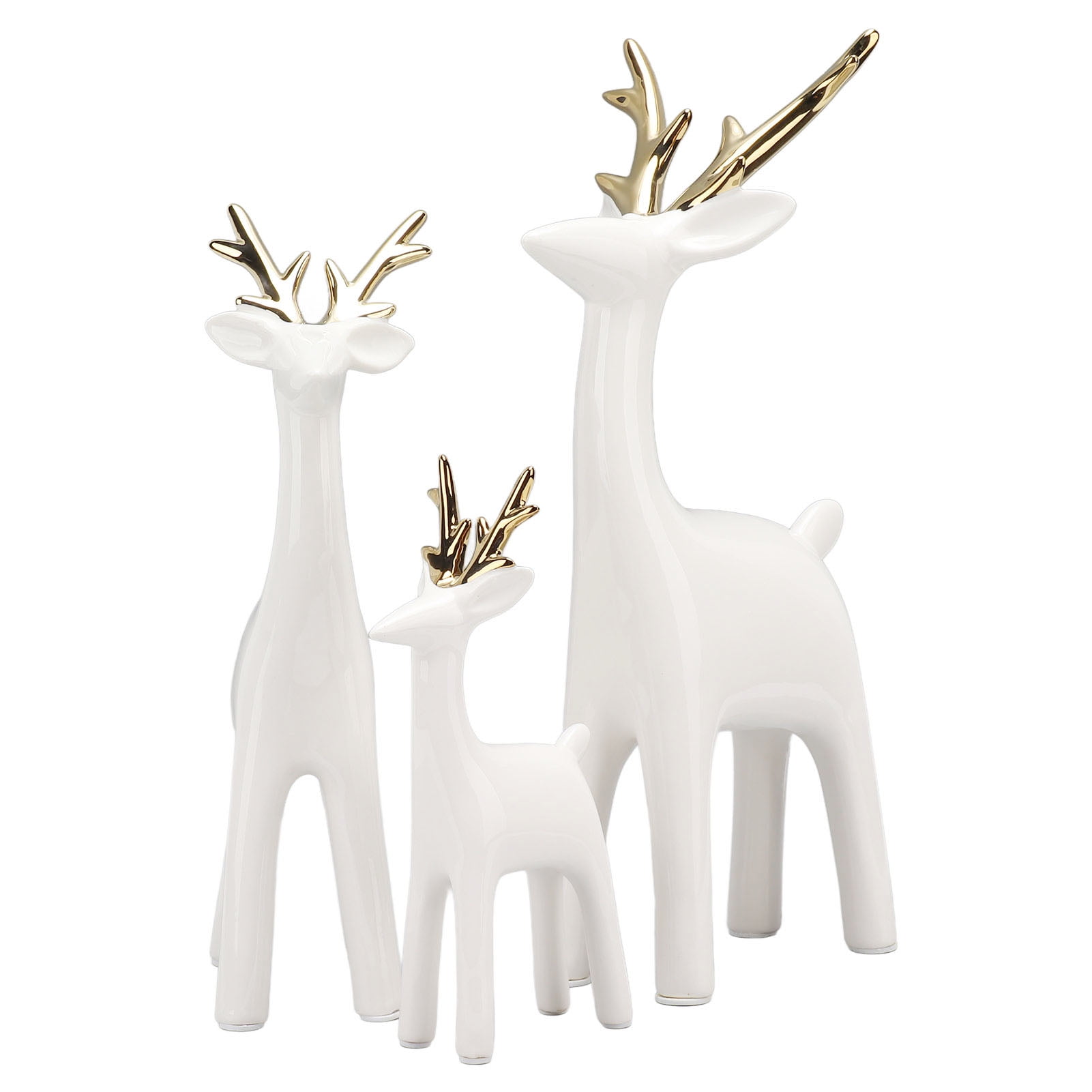 3-Piece Ceramic Deer Ornaments Set - Elegant White & Gold Tabletop ...