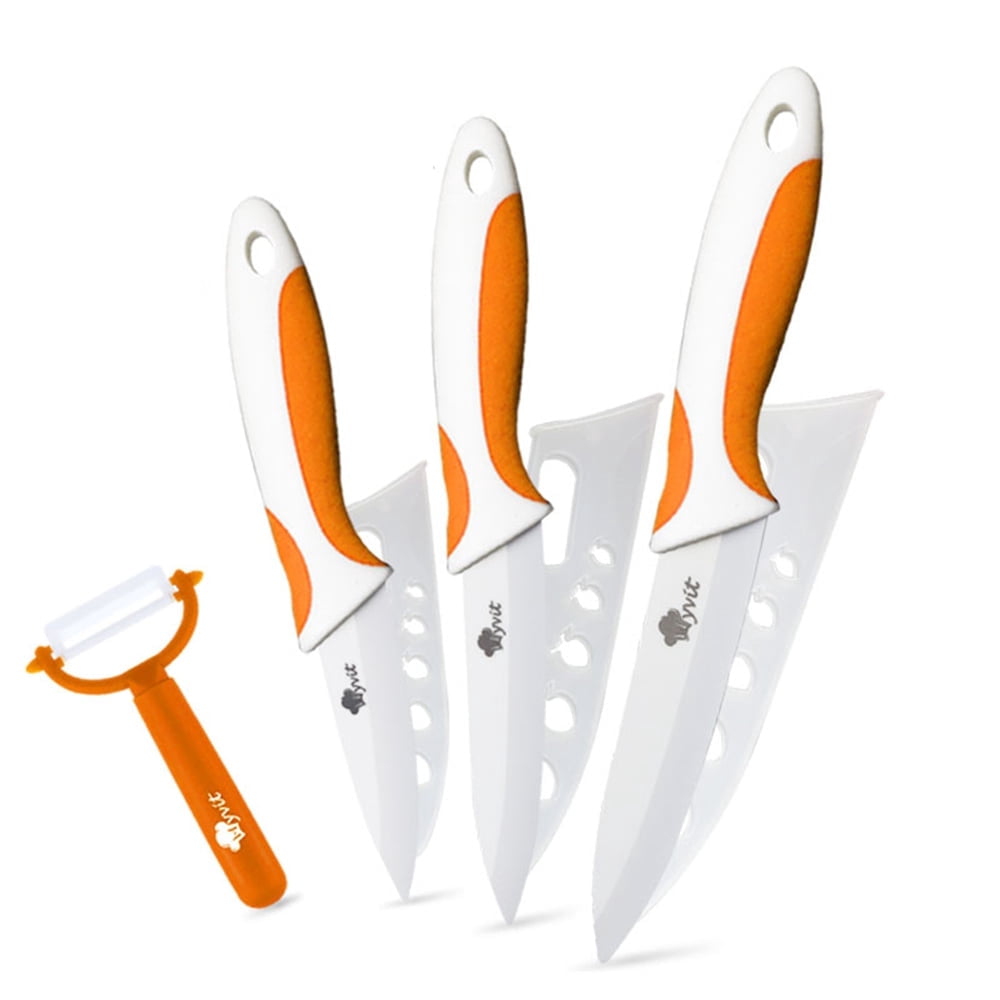 3-Piece Ceramic Knife Set with Covers-Sharp White Blade Rust Proof ...