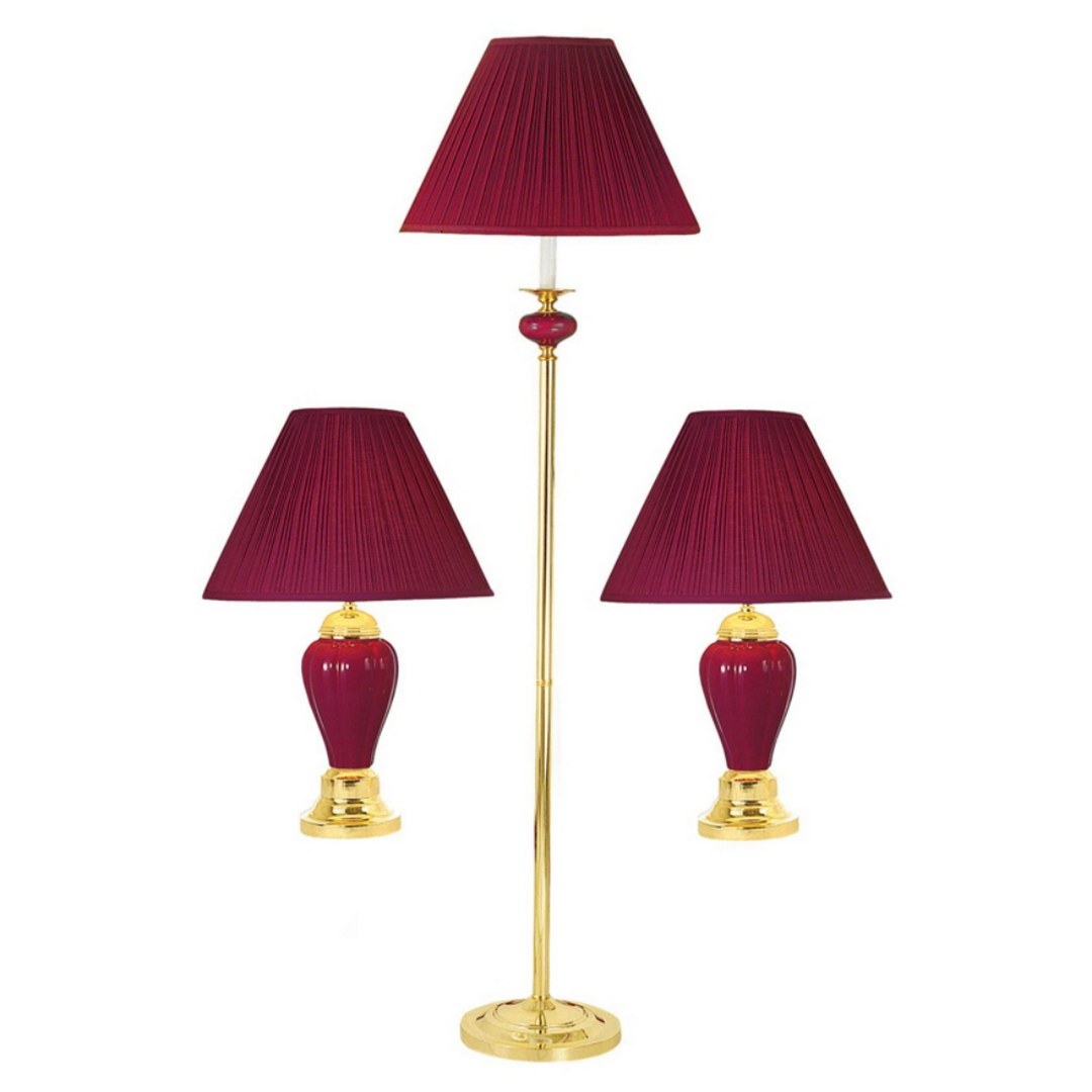 3-Piece Ceramic Lamp Set Floor and Table Lamps Burgundy finish ...