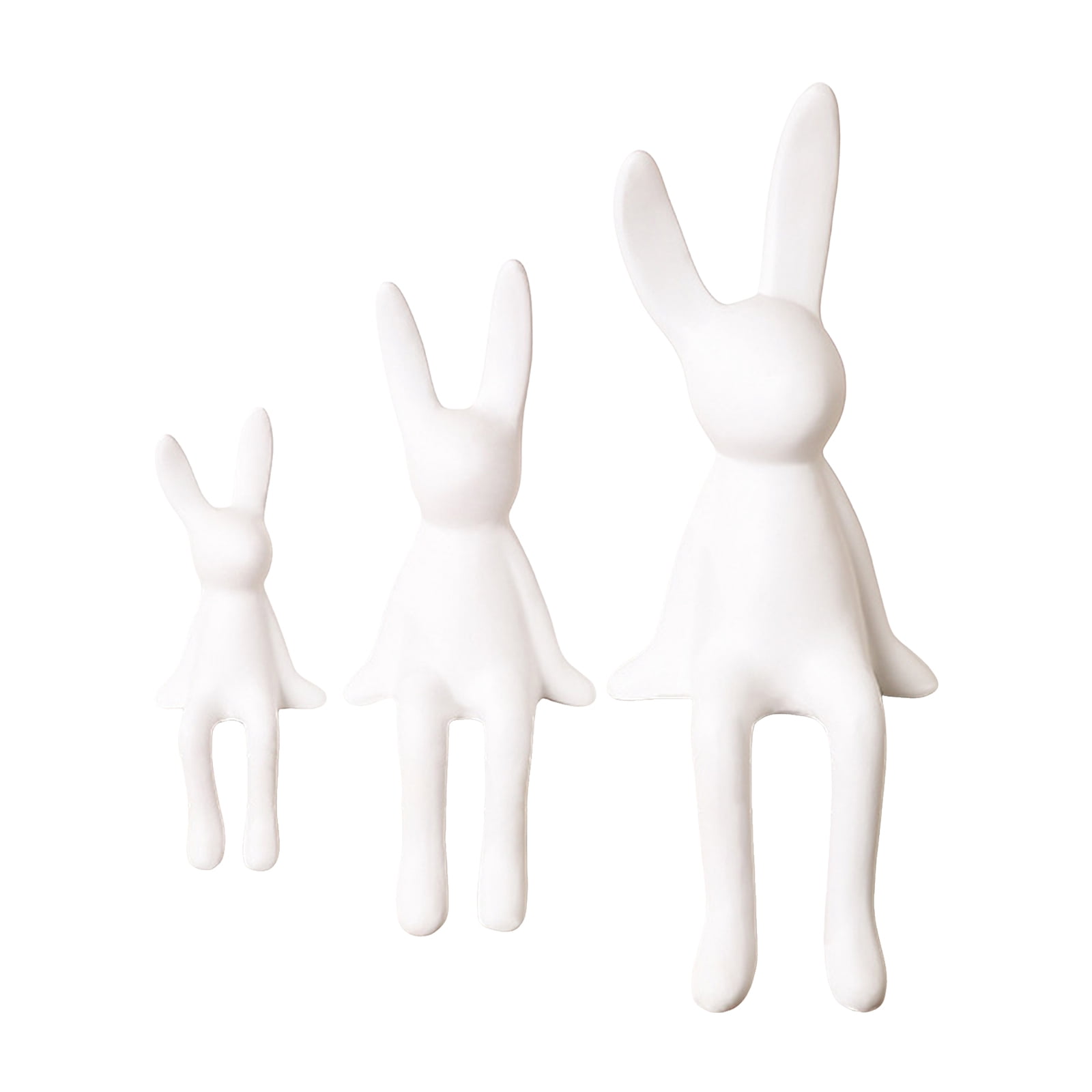 3-Piece Ceramic Sitting Rabbit Figurine, White Sitting Rabbit, Easter ...