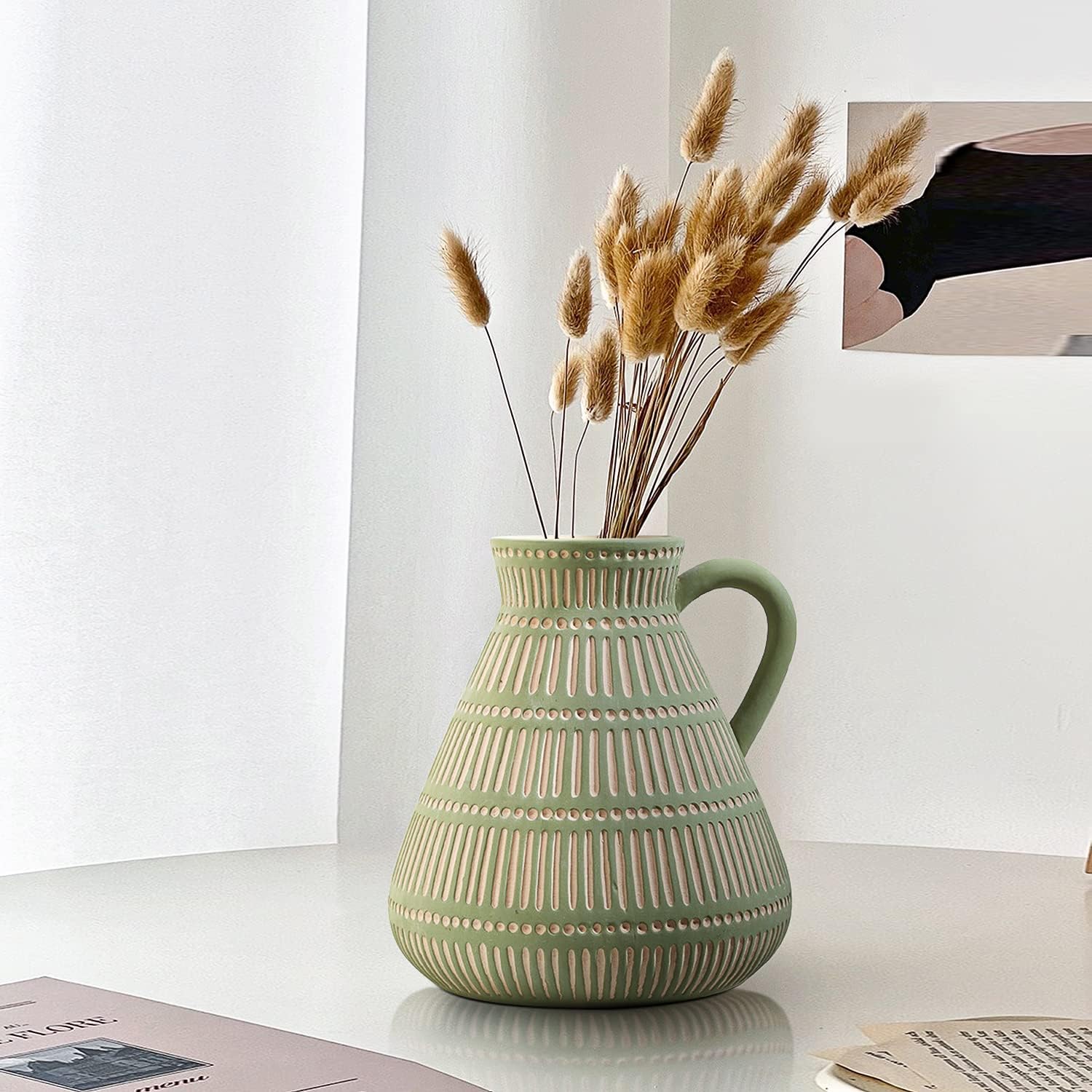 3-Piece Ceramic Vase Set, Boho Farmhouse Vintage Style, Decorative ...