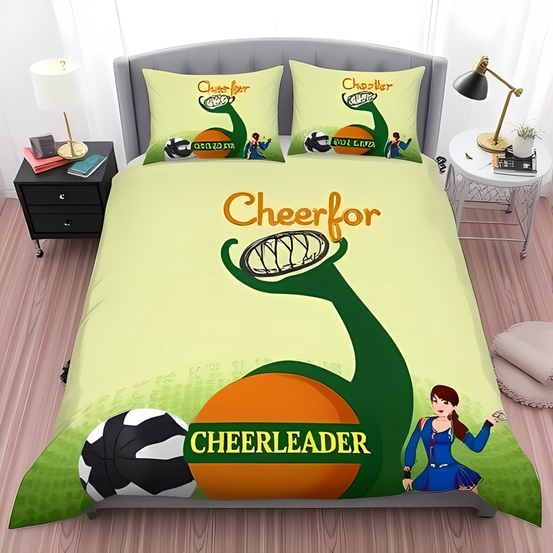 3-Piece Cheerleader Duvet Cover Set - Vibrant Sports Design with ...