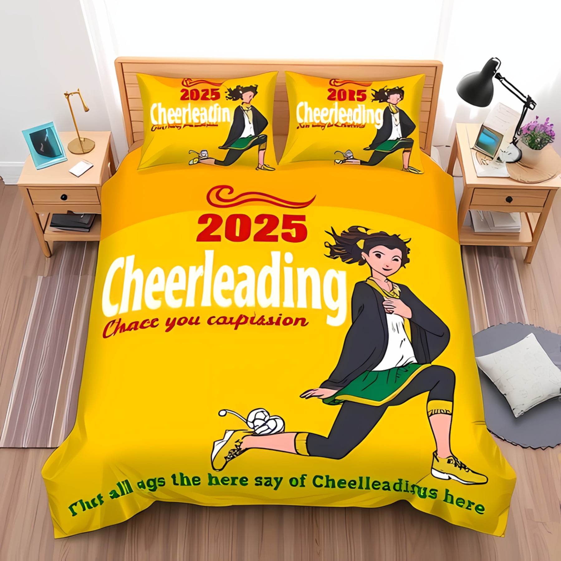 3-Piece Cheerleading Themed Duvet Cover Set with Cartoon Cheerleader ...