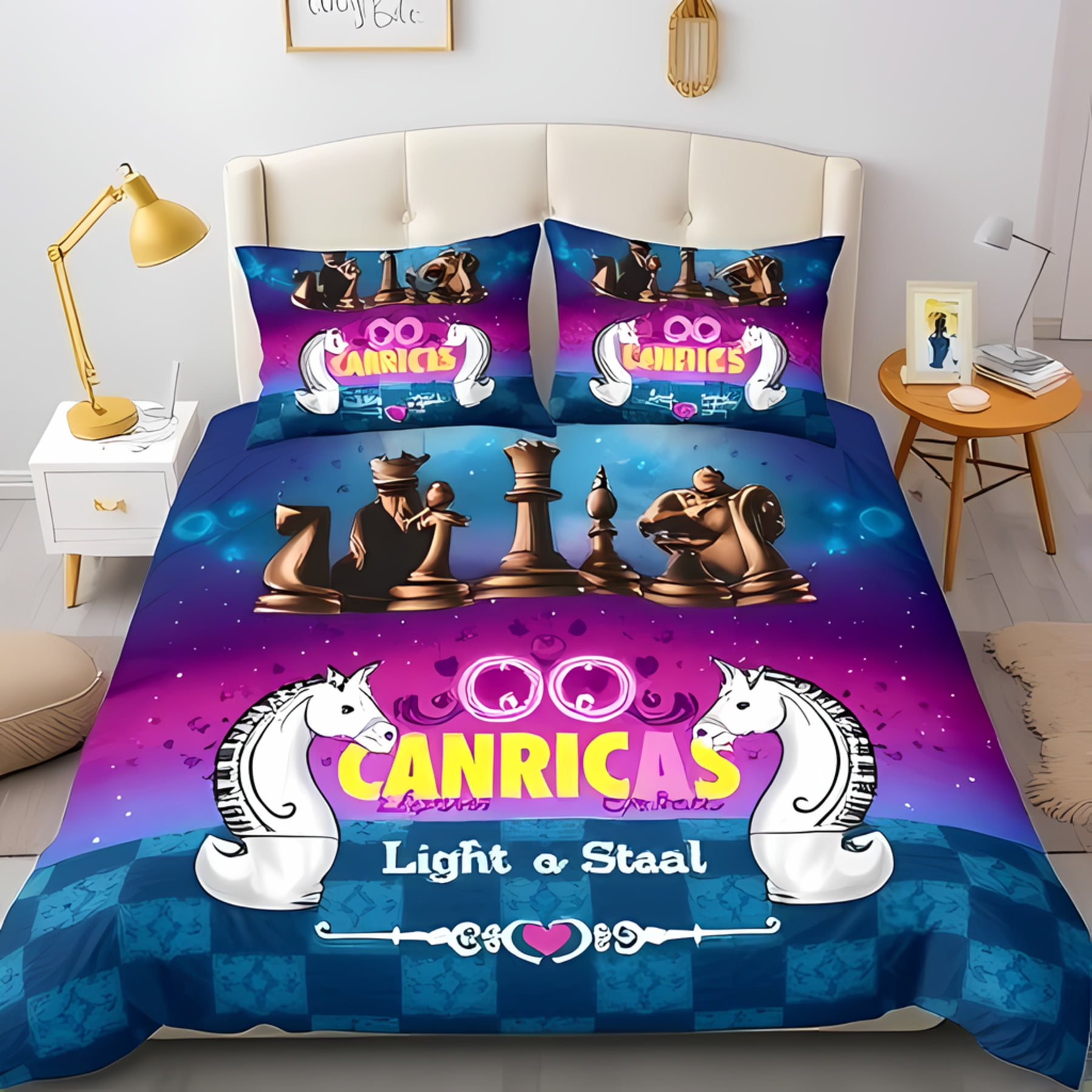 3-Piece Chess-Themed Duvet Cover Set with Background Colorful Design ...