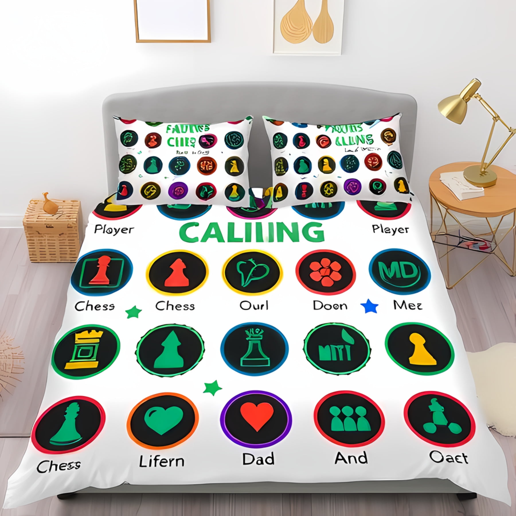 3-Piece Chess Themed Duvet Cover Set with Colorful & Personalized ...