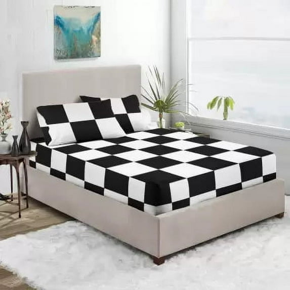 3 Piece Chex Fitted Sheet, 22" Deep Pocket, 300 Thread Count, Dual ...