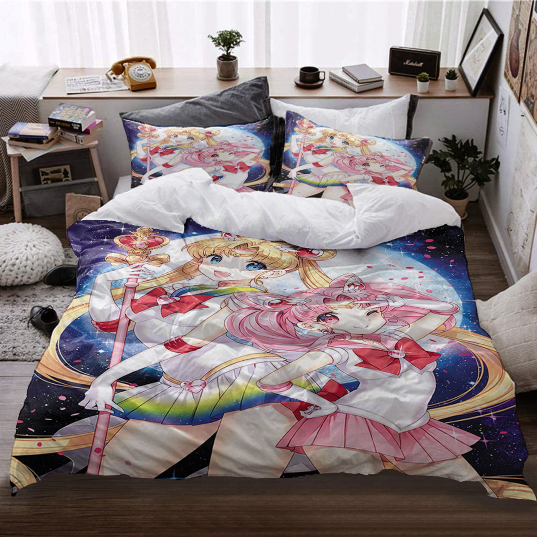 3-Piece & Chibi Moon Duvet Cover Set - Anime Bedding for Dreamy ...