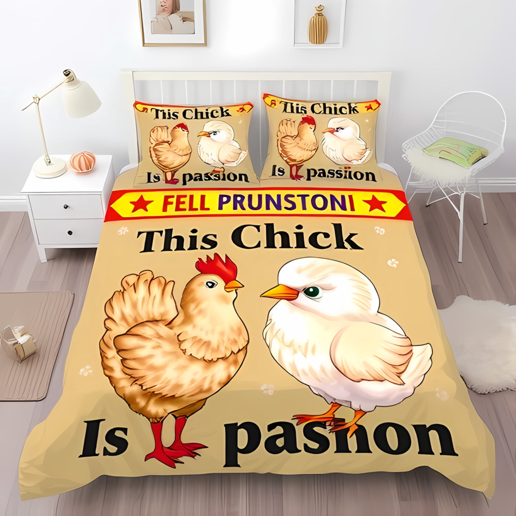 3-Piece Chicken Themed Duvet Cover Set with Cartoon Chicks & Whimsical ...