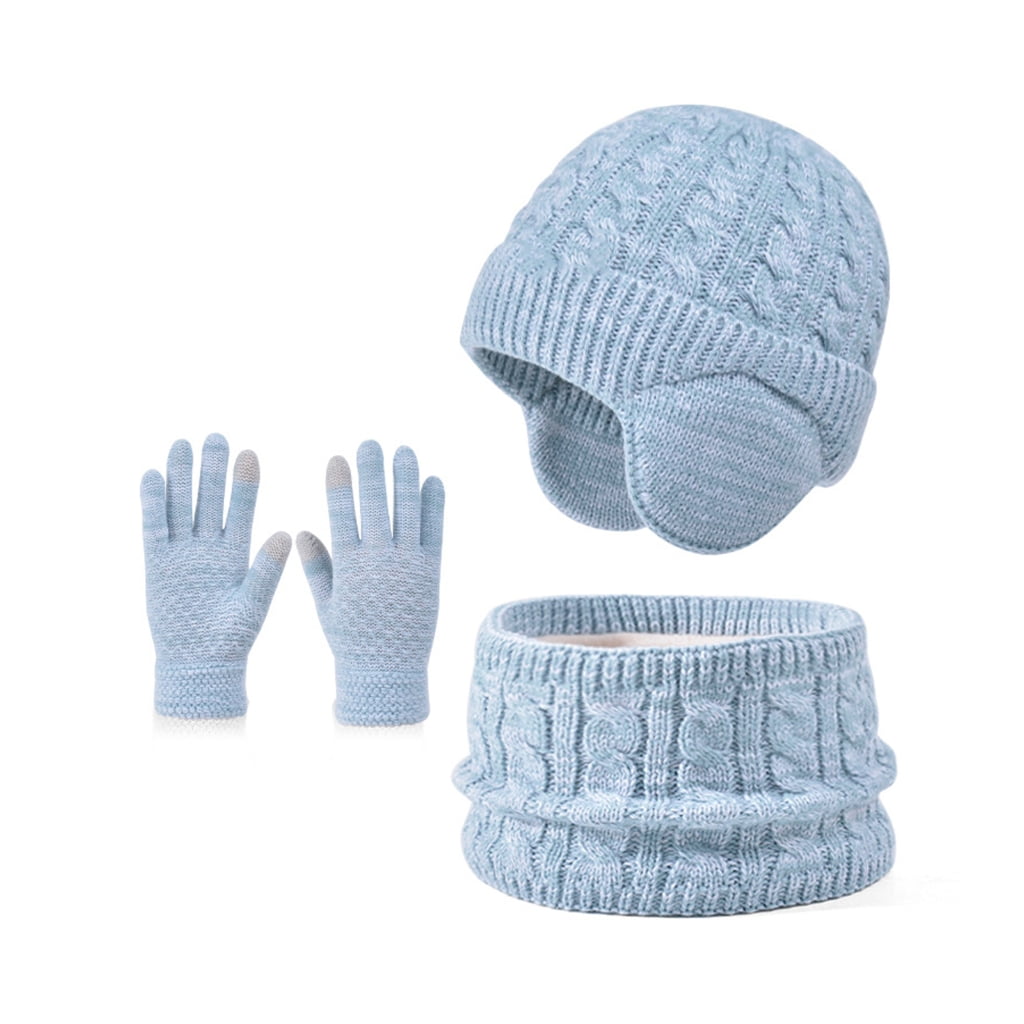 3 Piece Childrens Cold Weather Accessories Thermal Ear Cover Hat Scarf ...