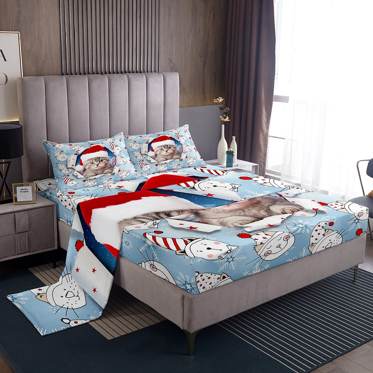 3 Piece Christmas Cat Sheet Set For Boys Girls Kids Cartoon Cat Polar ...
