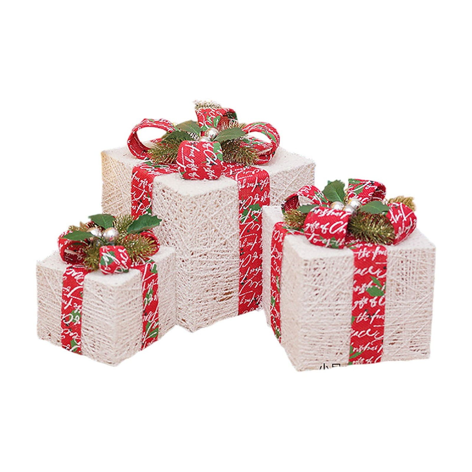 3-Piece Christmas Decoration Gift Boxes - LED String Lights, Stackable ...