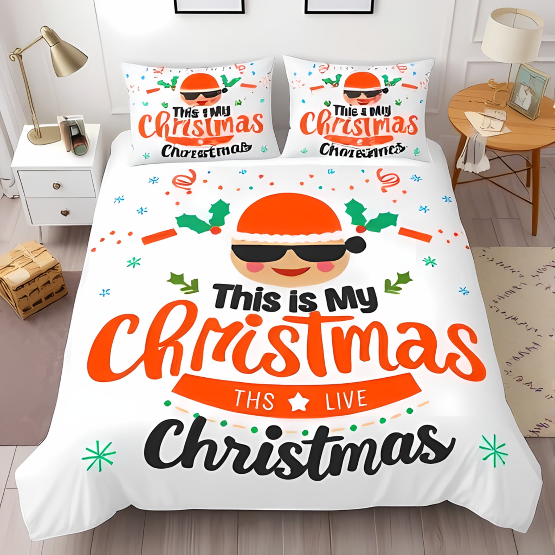 3-Piece Christmas Duvet Cover Set - Festive Design with Jolly Santa ...