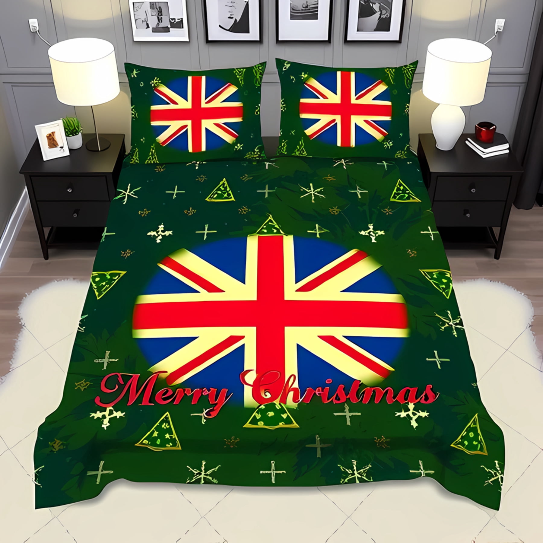 3-Piece Christmas Duvet Cover Set - Festive Design with Trees ...