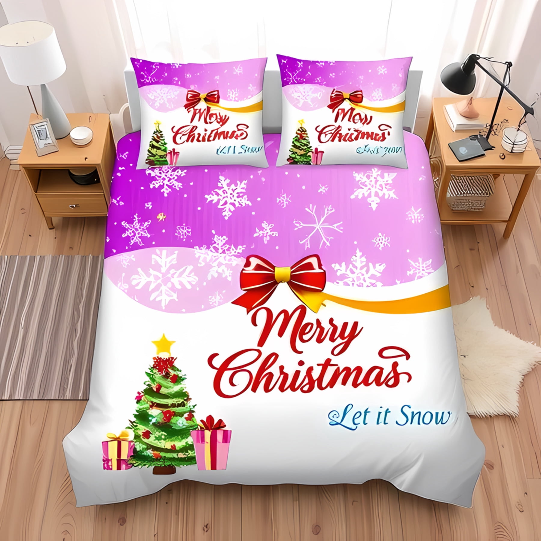 3-Piece Christmas Duvet Cover Set - Merry Christmas & Let it Snow ...