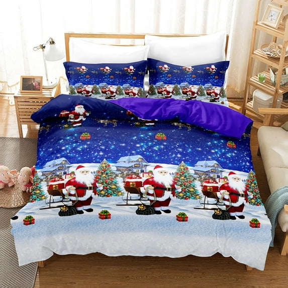 3 Piece Christmas Duvet Cover Set, Soft Christmas Theme Reindeers Santa ...