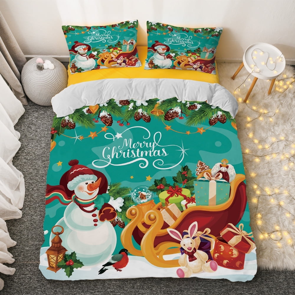 3 Piece Christmas Duvet Cover Set, Soft Christmas Theme Reindeers Santa ...