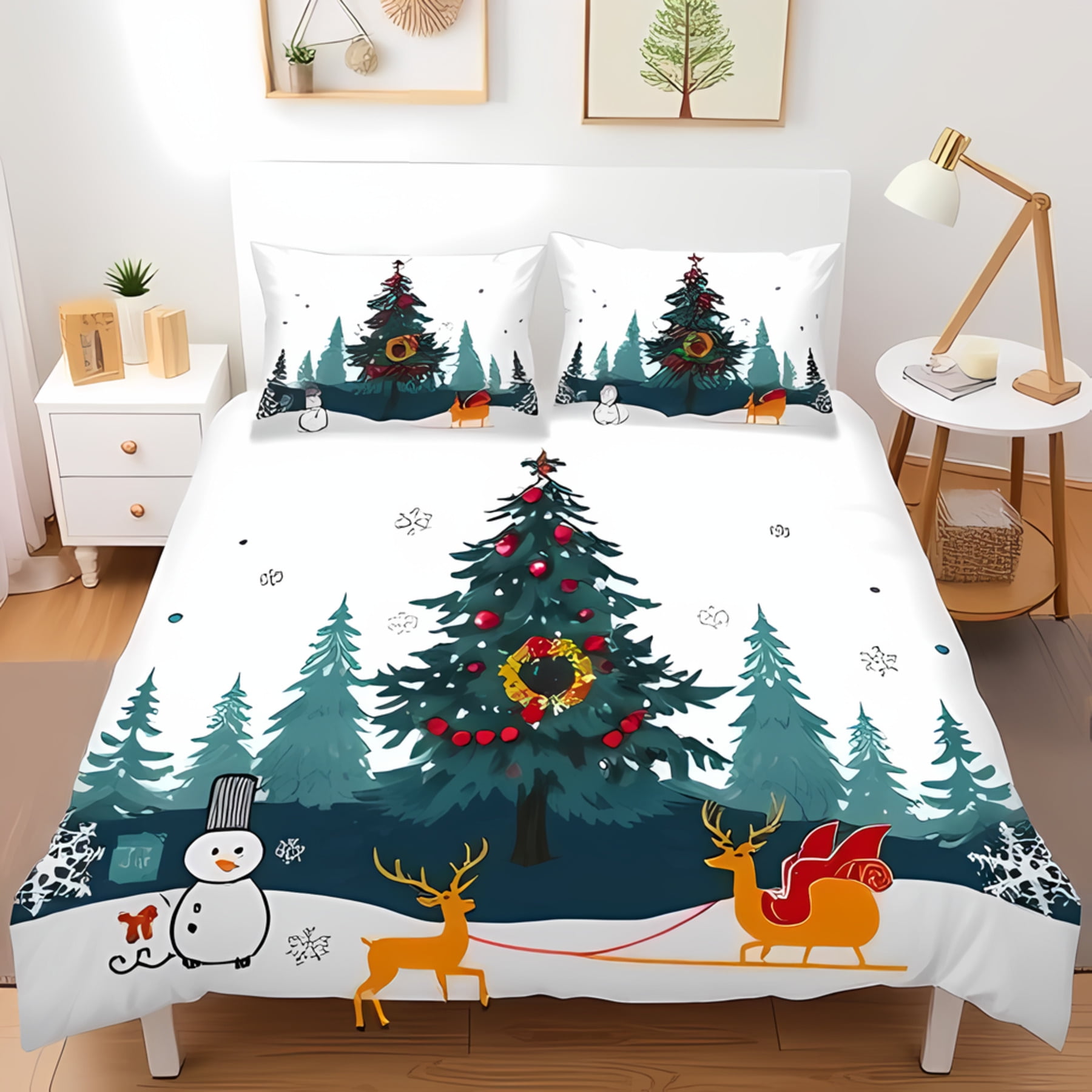 3-Piece Christmas Duvet Cover Set - Whimsical Winter Scene with ...