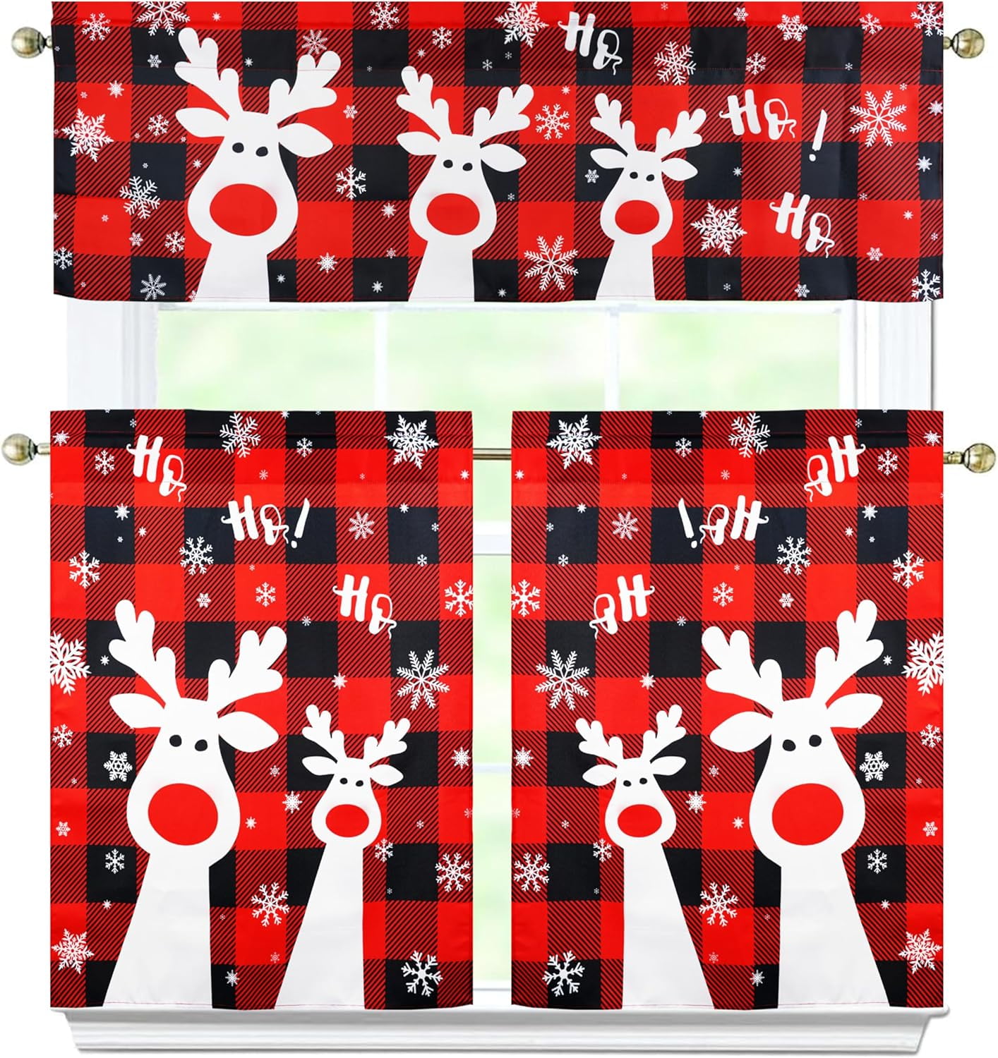 3 Piece Christmas Kitchen Curtains and Valances Set for Windows ...