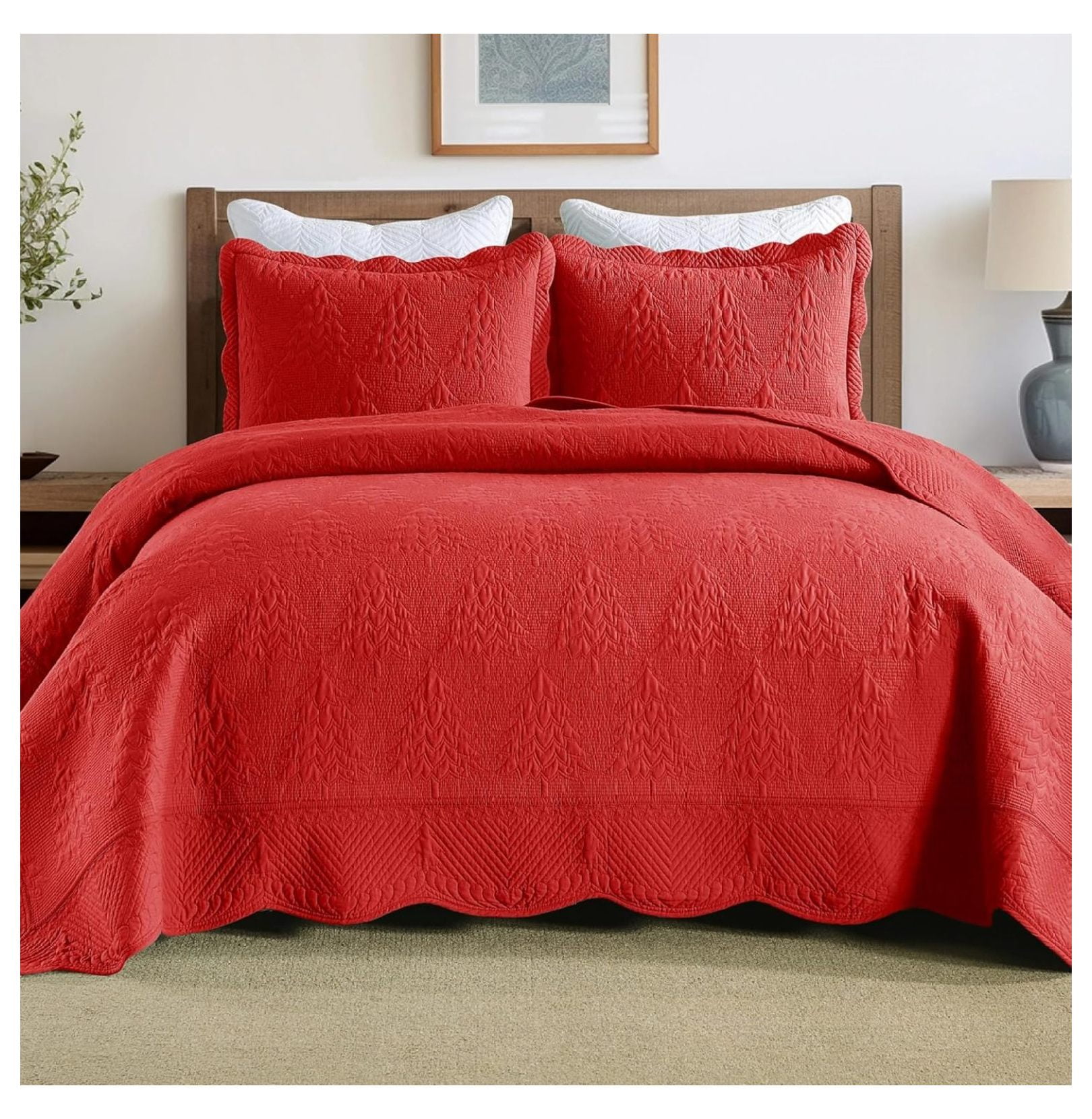 3-Piece Christmas Quilt 100% Cotton Oversized Bedspread Lightweight ...