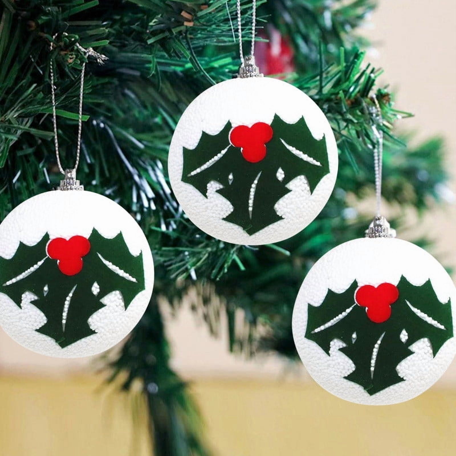 3-Piece Christmas Tree Ornaments Set, White Pom Pom Balls with 'Merry ...