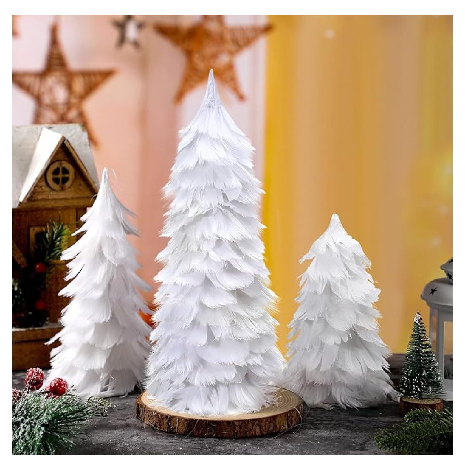 3 Piece Christmas Tree with Tips White 6'' 8'' 12'' Xmas Decor White ...