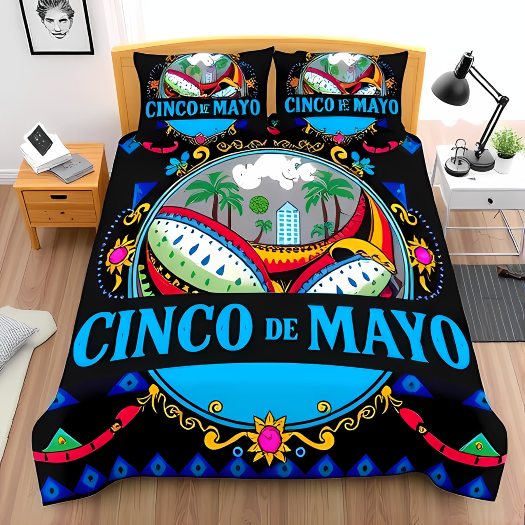 3-Piece Cinco de Mayo Duvet Cover Set - Colorful Maracas & Trees on ...