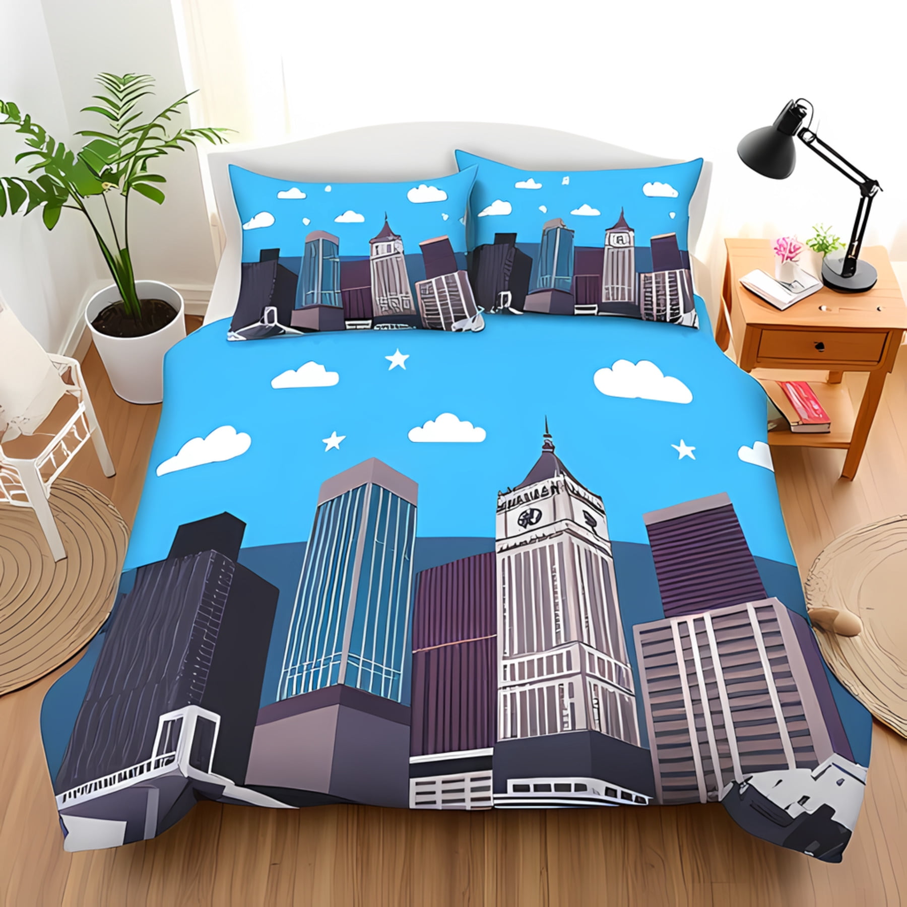 3-Piece Cityscape Duvet Cover Set - Stylish Urban Design with ...