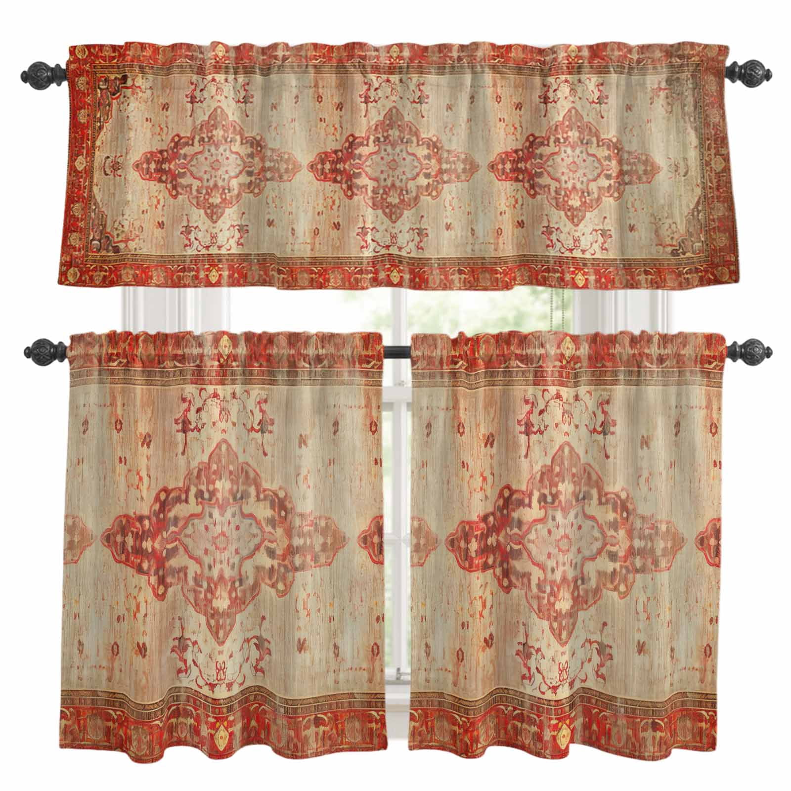 3 Piece Classic Medieval Kitchen Curtain Valance and Tiers Set Retro ...