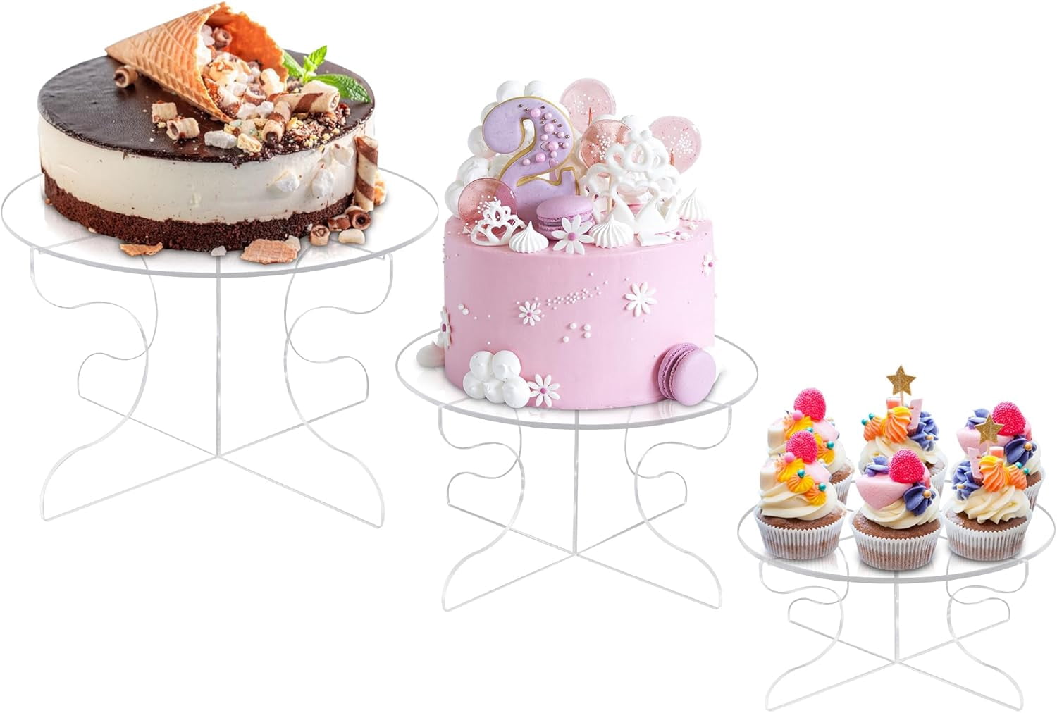 3-Piece Clear Acrylic Cake Stand Set for 6/8/10/12 Inch Cakes, Round ...