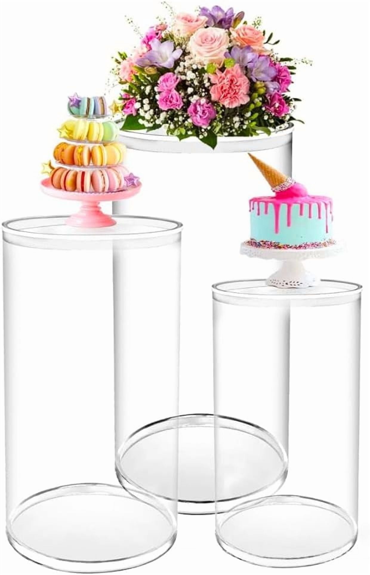 3-Piece Clear Acrylic Cylinder Pedestal Stands Transparent Display ...